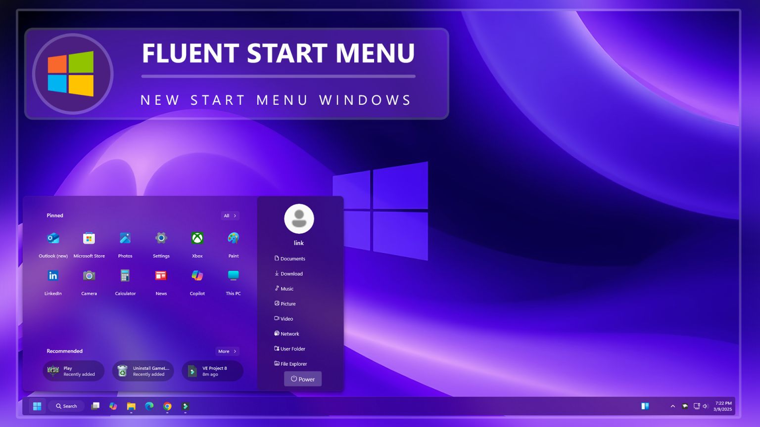 Stunning Fluent Start Menu Style Windows 11 - Link Vegas Theme